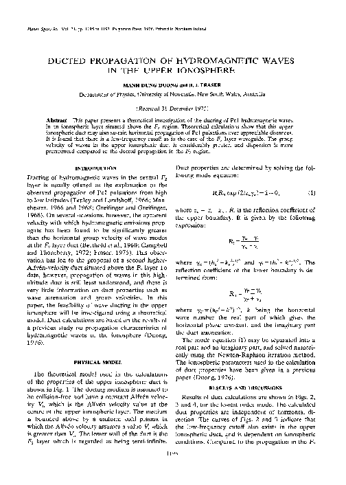 (PDF) Ducted propagation of hydromagnetic waves in the upper ionosphere