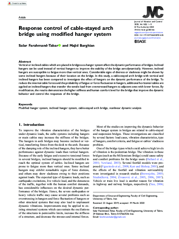 (PDF) Response control of cable-stayed arch bridge using modified ...