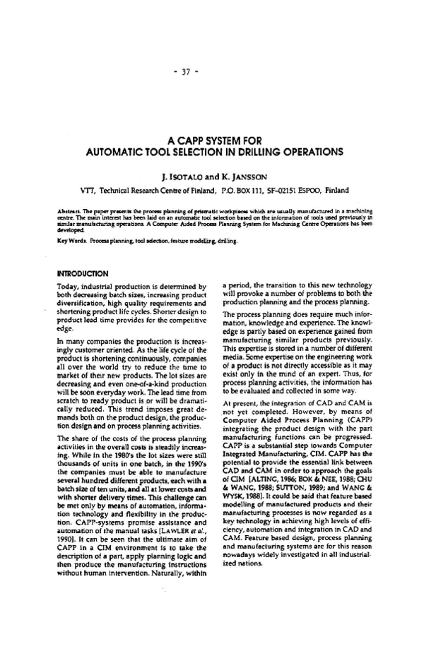 (PDF) A CAPP System for Automatic Tool Selection in Drilling Operations