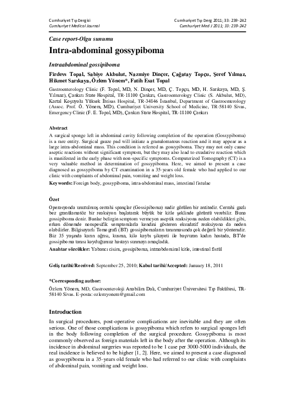 (PDF) Intra-abdominal gossypiboma