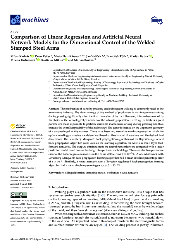 (PDF) Comparison of Linear Regression and Artificial Neural Network Models for the Dimensional ...