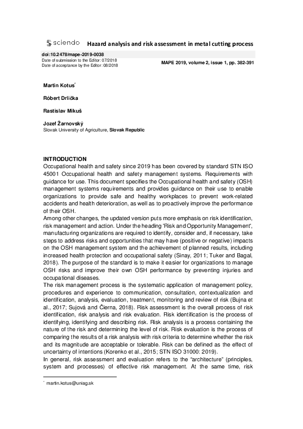 (PDF) Hazard analysis and risk assessment in metal cutting process