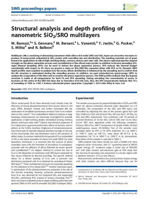 (PDF) Structural analysis and depth profiling of nanometric SiO2/SRO ...
