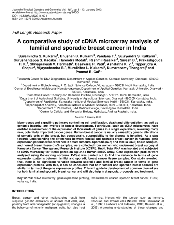(PDF) A comparative study of cDNA microarray analysis of familial and sporadic breast cancer in ...