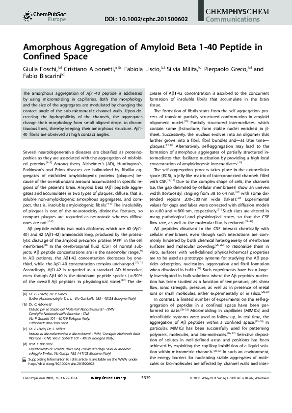 (PDF) Amorphous Aggregation of Amyloid Beta 1-40 Peptide in Confined Space