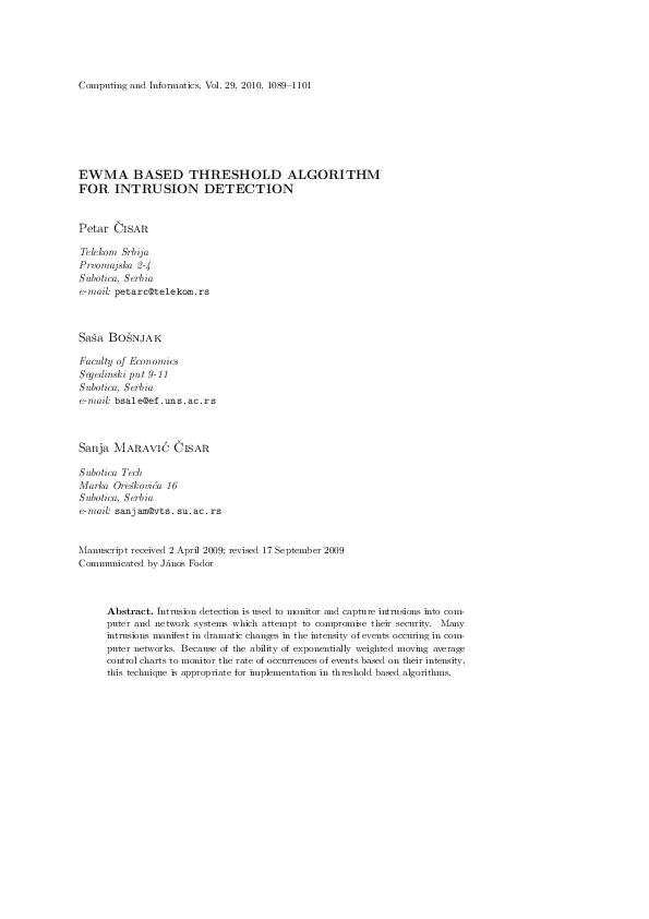 Pdf Ewma Based Threshold Algorithm For Intrusion Detection