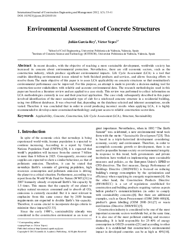 (PDF) Environmental Assessment of Concrete Structures
