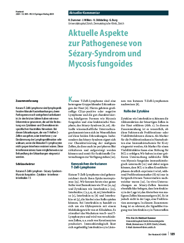 (PDF) Aktuelle Aspekte zur Pathogenese von Sézary-Syndrom und Mycosis ...