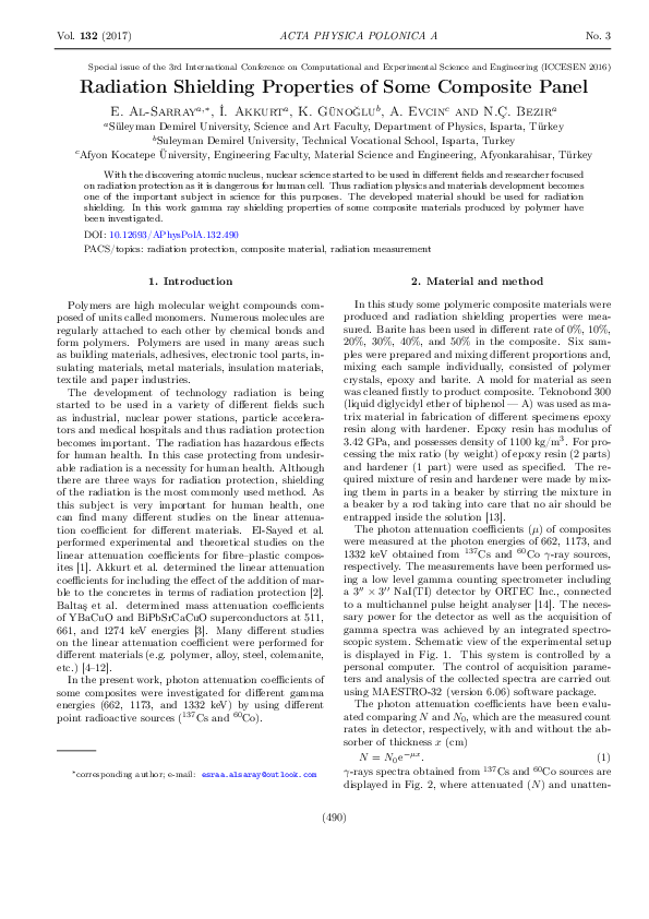 (PDF) Radiation Shielding Properties of Some Composite Panel
