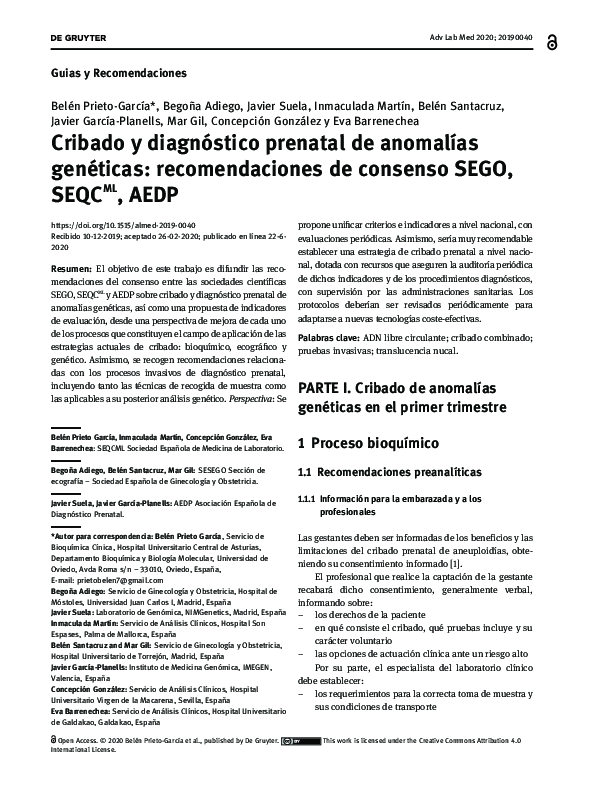 (PDF) Cribado y diagnóstico prenatal de anomalías genéticas ...