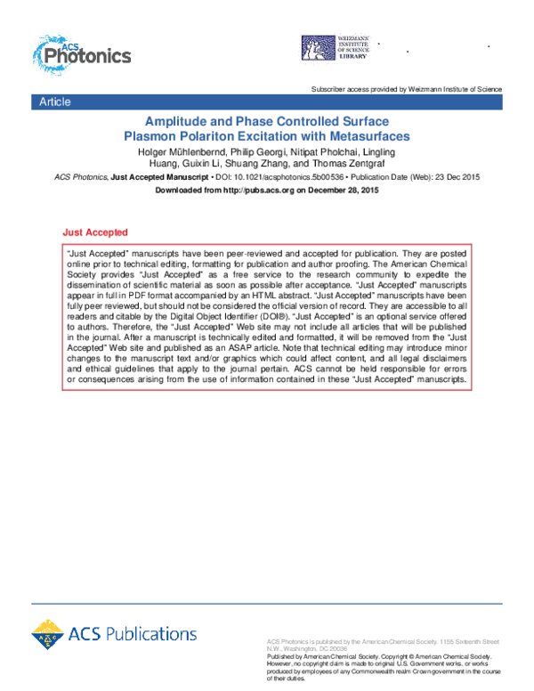 Pdf Amplitude And Phase Controlled Surface Plasmon Polariton