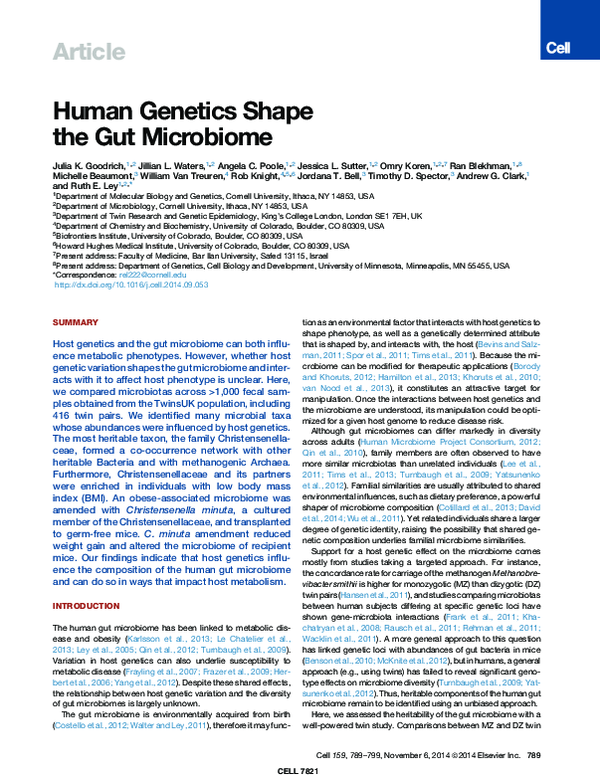 (PDF) Human Genetics Shape the Gut Microbiome | Omry Koren - Academia.edu
