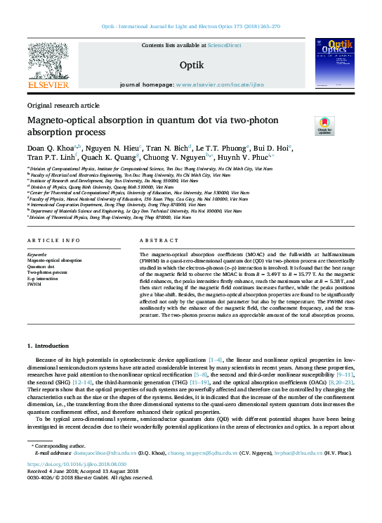 (PDF) Magneto-optical absorption in quantum dot via two-photon ...