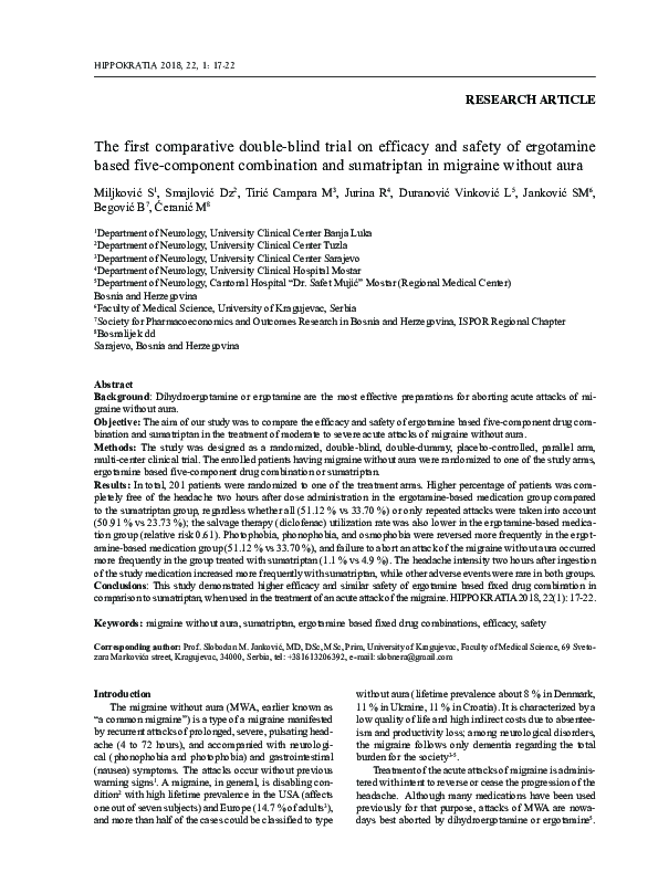 Pdf The First Comparative Double Blind Trial On Efficacy And Safety Of Ergotamine Based Five