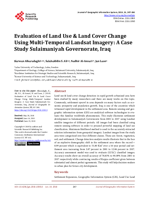 (PDF) Evaluation of Land Use & Land Cover Change Using Multi-Temporal Landsat Imagery: A Case ...