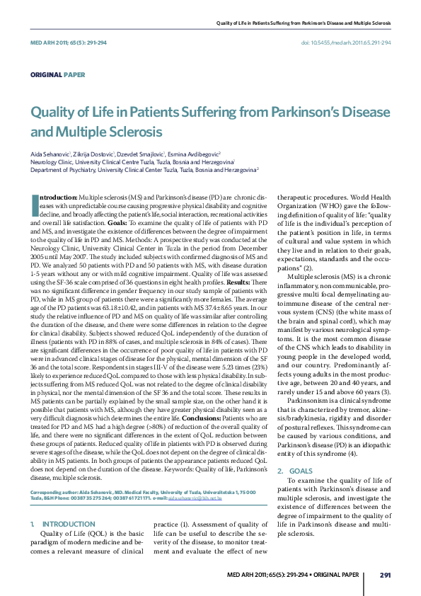 (PDF) Quality of Life in Patients Suffering from Parkinson and #8217;s Disease and Multiple ...