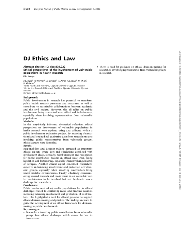 Pdf Ethical Perspectives Of The Involvement Of Vulnerable Populations