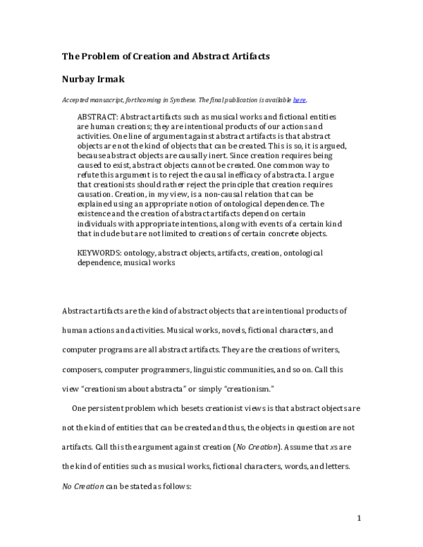 (PDF) The problem of creation and abstract artifacts