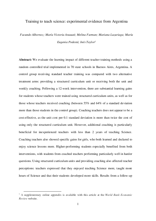 (PDF) Training to Teach Science: Experimental Evidence from Argentina ...