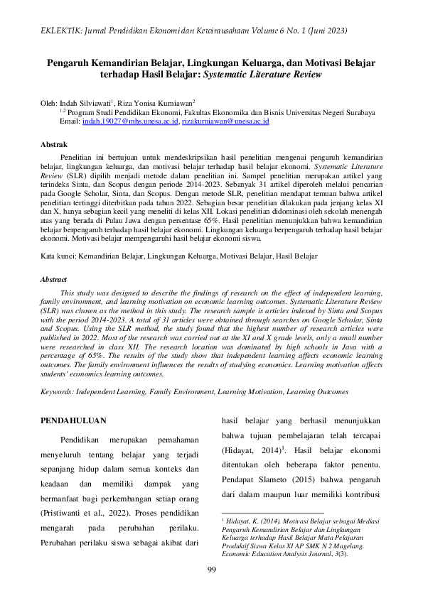 (PDF) Pengaruh Kemandirian Belajar, Lingkungan Keluarga, dan Motivasi Belajar Terhadap Hasil ...