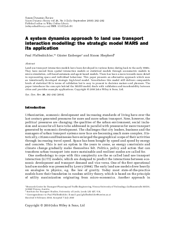 (PDF) A system dynamics approach to land use transport interaction modelling: the strategic ...