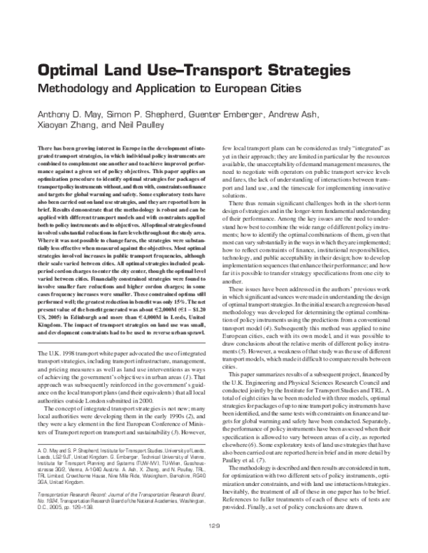 (PDF) Optimal Land Use—Transport Strategies: Methodology and ...
