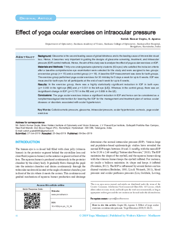 (PDF) Effect of yoga ocular exercises on intraocular pressure