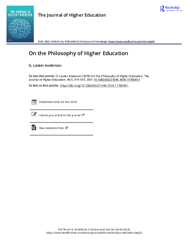 (PDF) On the Philosophy of Higher Education