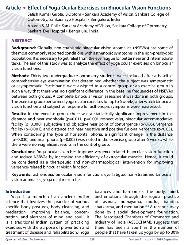 (PDF) Effect of yoga ocular exercises on binocular vision functions