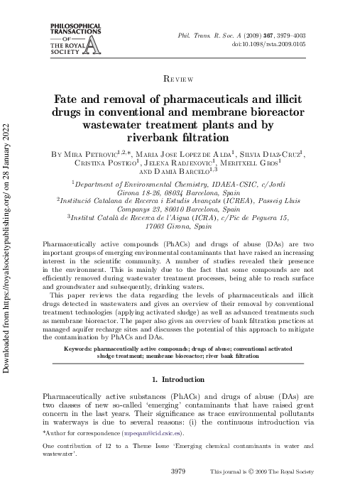 (PDF) Fate and removal of pharmaceuticals and illicit drugs in conventional and membrane ...