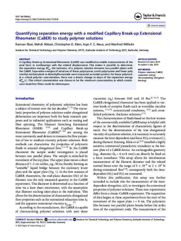 (PDF) Quantifying separation energy with a modified Capillary Break-up ...