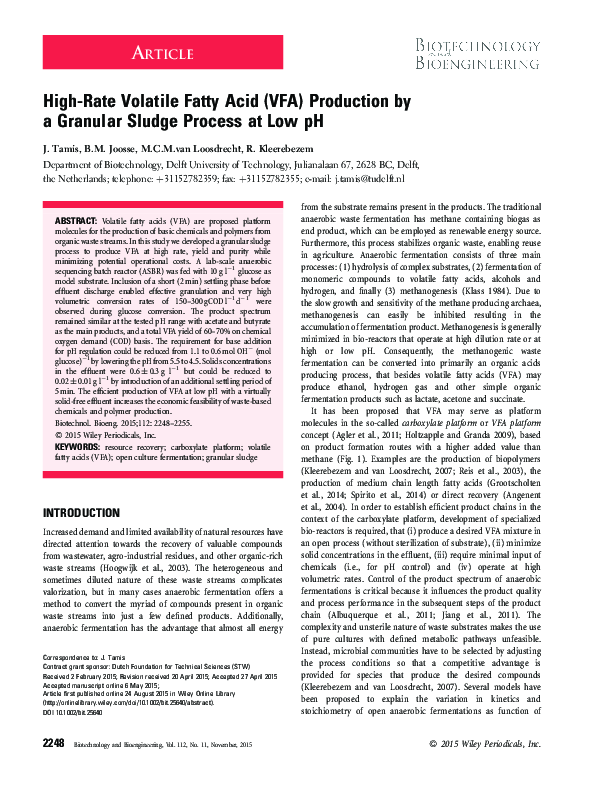 (PDF) High-rate volatile fatty acid (VFA) production by a granular ...