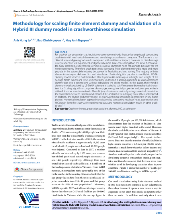 (PDF) Methodology for scaling finite element dummy and validation of a Hybrid III dummy model in ...
