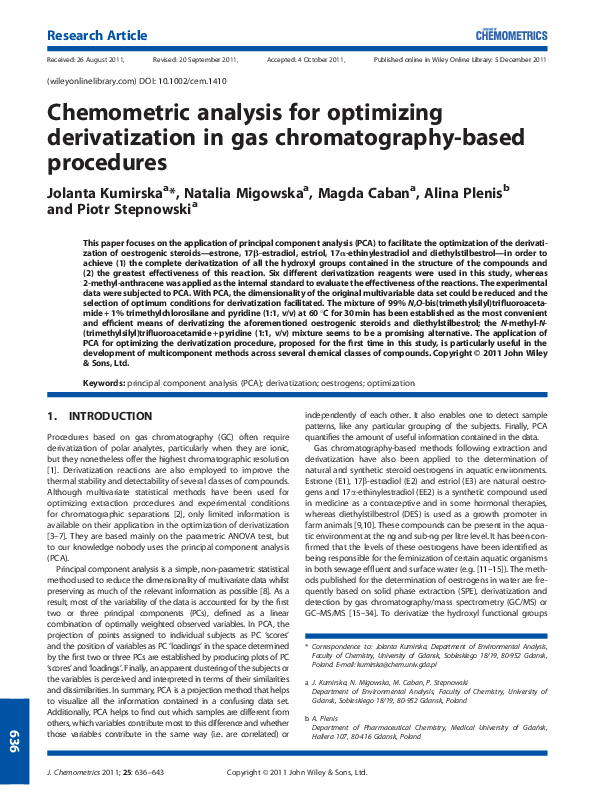 (PDF) Chemometric analysis for optimizing derivatization in gas chromatography-based procedures ...