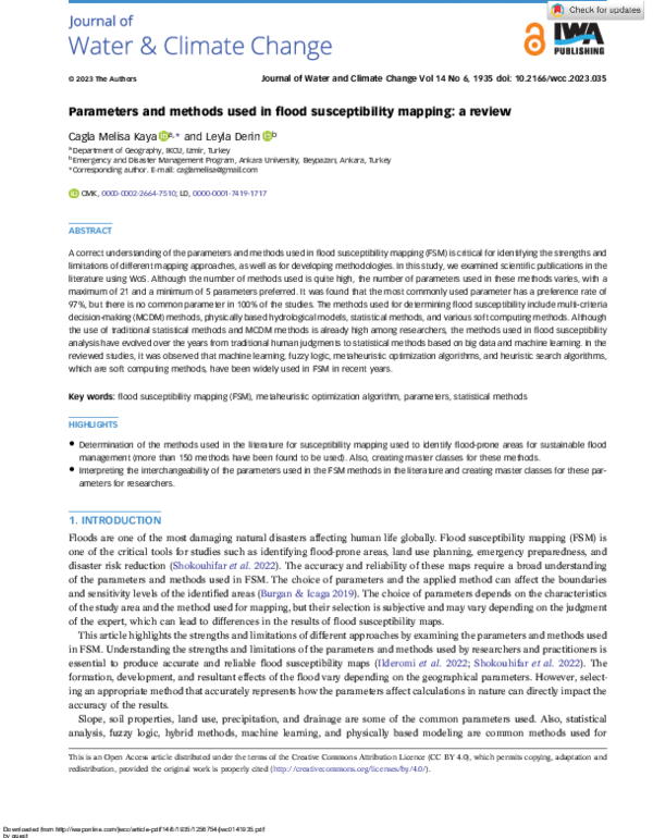 (PDF) Parameters and methods used in flood susceptibility mapping: a review