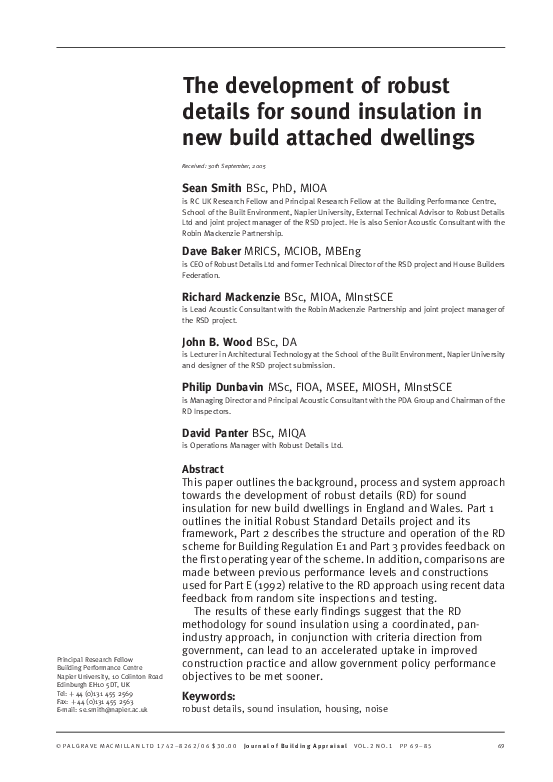 (PDF) The development of robust details for sound insulation in new ...