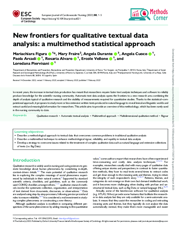 (PDF) New frontiers for qualitative textual data analysis: a multimethod statistical approach