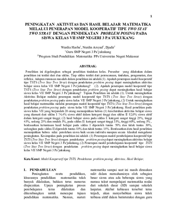 (DOC) Peningkatan Aktivitas dan Hasil Belajar Matematika Melalui Penerapan Model Kooperatif Tipe ...