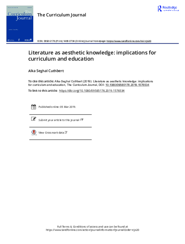 (PDF) Literature as aesthetic knowledge: implications for curriculum ...