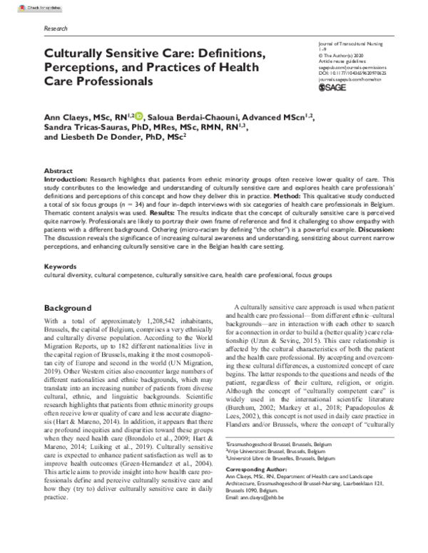 (PDF) Culturally Sensitive Care: Definitions, Perceptions, and Practices of Health Care ...