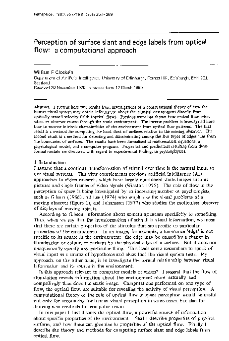 (PDF) Perception of Surface Slant and Edge Labels from Optical Flow: A ...