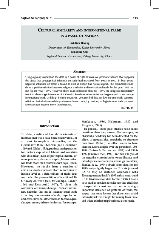(PDF) Cultural similarity and international trade in a panel of nations