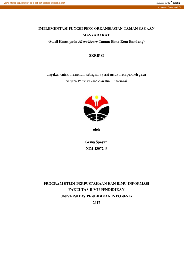 (PDF) IMPLEMENTASI FUNGSI PENGORGANISASIAN TAMAN BACAAN MASYARAKAT: Studi Kasus pada ...