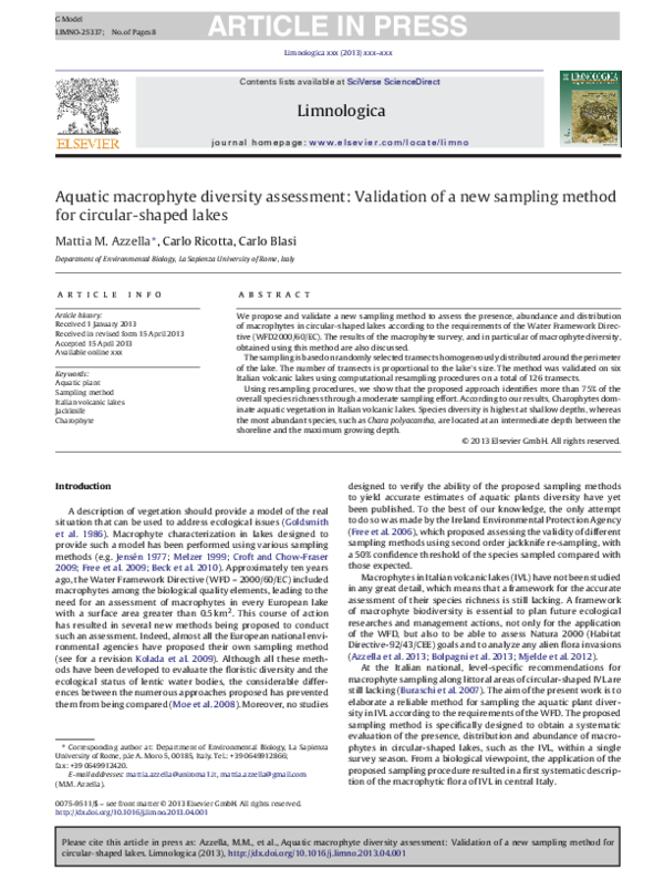 Pdf Aquatic Macrophyte Diversity Assessment Validation Of A New Sampling Method For Circular