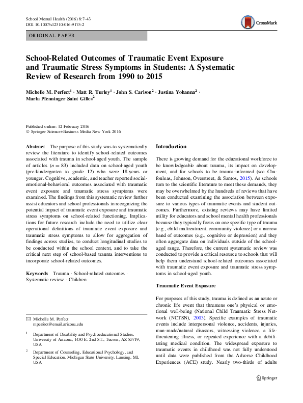 (PDF) School-Related Outcomes of Traumatic Event Exposure and Traumatic ...