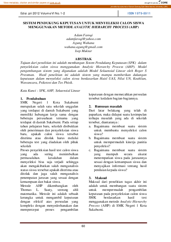 (PDF) Sistem Pendukung Keputusan Untuk Menyeleksi Calon Siswa Menggunakan Metode Analytic ...