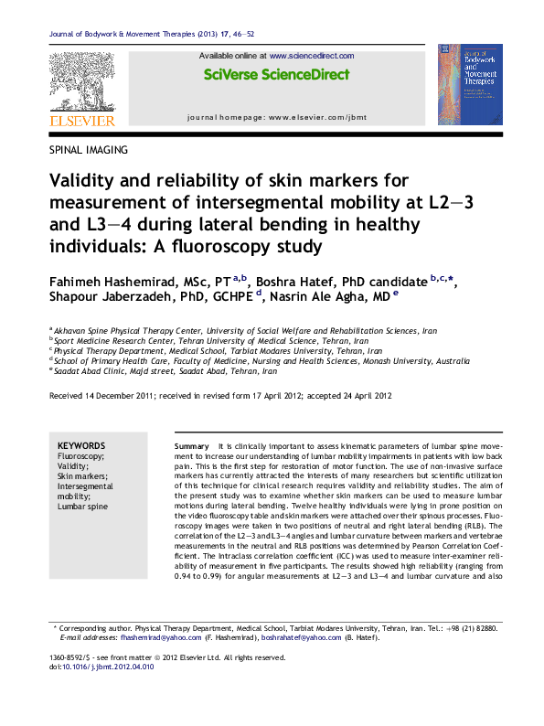 (PDF) Validity and reliability of skin markers for measurement of ...