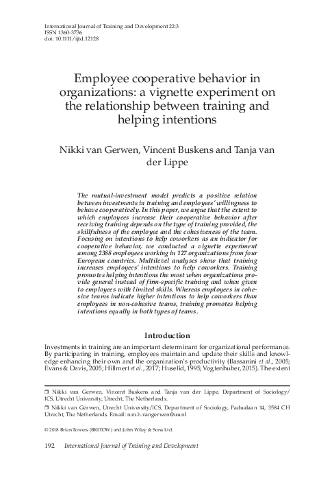 (PDF) Employee cooperative behavior in organizations: a vignette experiment on the relationship ...