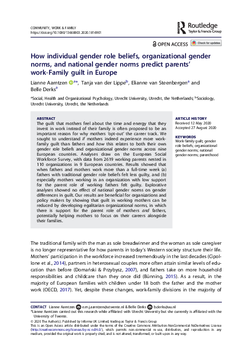 (PDF) How individual gender role beliefs, organizational gender norms ...