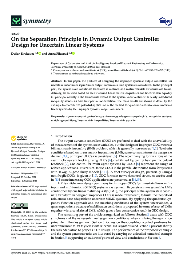 (PDF) On the Separation Principle in Dynamic Output Controller Design ...